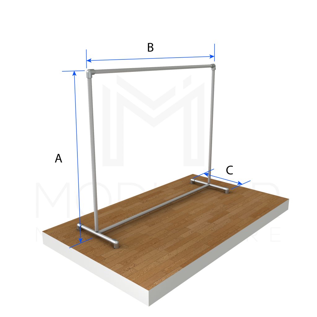 Free Standing Single Clothing Rail with bracing - Modular Metal Store