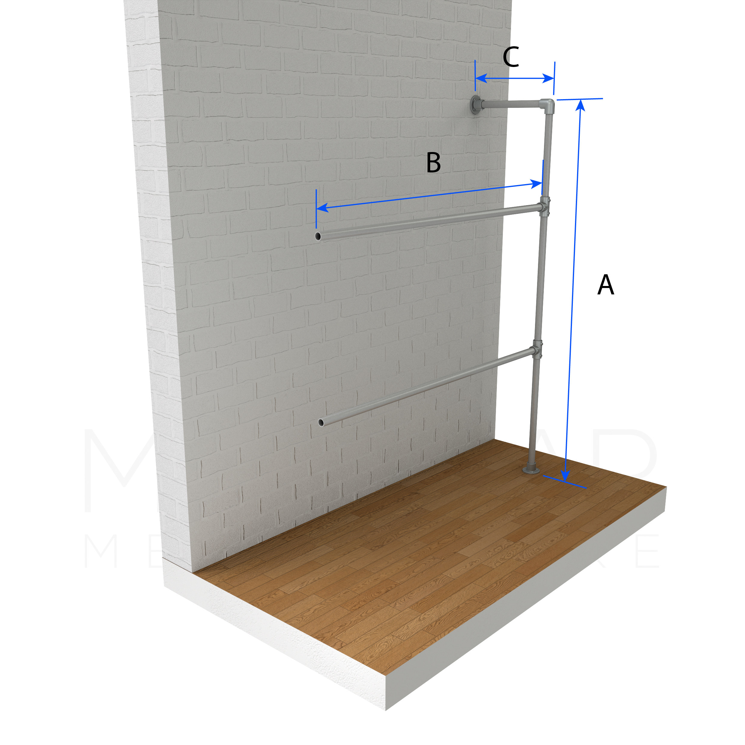 Wall Fixed Clothing Rail Ext Dimensions - Modular Metal Store